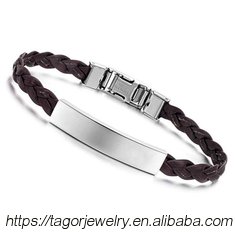 China Tagor Stainless Steel Jewelry Super Fashion Silicone Leather Bracelet Bangle TYSR001 supplier