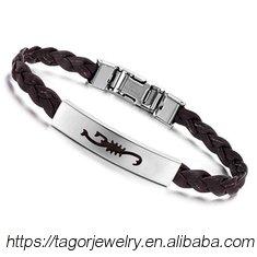 China Tagor Stainless Steel Jewelry Super Fashion Silicone Leather Bracelet Bangle TYSR002 supplier