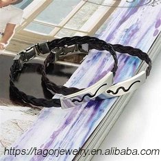China Tagor Stainless Steel Jewelry Super Fashion Silicone Leather Bracelet Bangle TYSR003 supplier