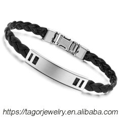 China Tagor Stainless Steel Jewelry Super Fashion Silicone Leather Bracelet Bangle TYSR004 supplier
