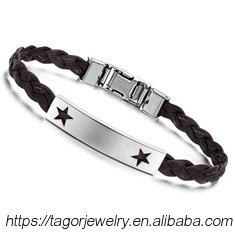 China Tagor Stainless Steel Jewelry Super Fashion Silicone Leather Bracelet Bangle TYSR008 supplier