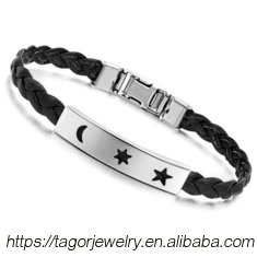 China Tagor Stainless Steel Jewelry Super Fashion Silicone Leather Bracelet Bangle TYSR010 supplier