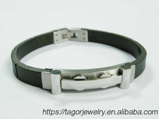 China Top Quality Europe Fashion Stainless Steel Genuine Leather Silicone Bangle Bracelet ADB146 supplier