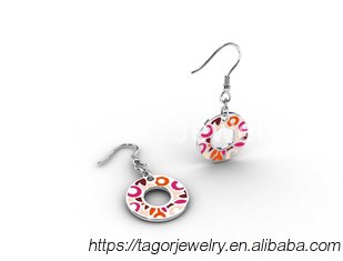 China Fashion High Quality Tagor Jewelry 316L Stainless Steel Enamel Dangles Hook Earrings supplier