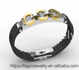 China Top Quality Europe Fashion Stainless Steel Genuine Leather Silicone Bangle Bracelet ADB236 supplier