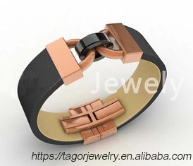 China Top Quality Europe Fashion Stainless Steel Genuine Leather Silicone Bangle Bracelet ADB249 supplier