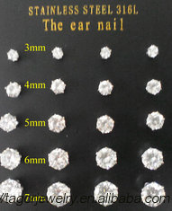 China 316L Stainless Steel 6 Prongs Sparkling 3mm-7mm Round Cubic Zirconia Stud Earrings supplier