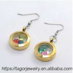 China New Fashion 316L Stainless Steel Floating Charm Memory Living Locket Earrings supplier