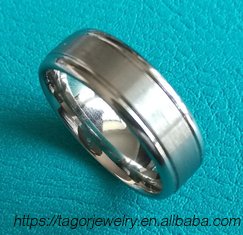 China Cobalt Chrome 8MM Double Grooves Middle Satin Finish Wedding Band Ring,White Gold Color supplier