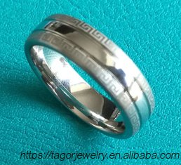 China 7mm Center Shiny Double Great Wall Pattern Grooves Dome Cobalt Chrome Wedding Band Ring supplier
